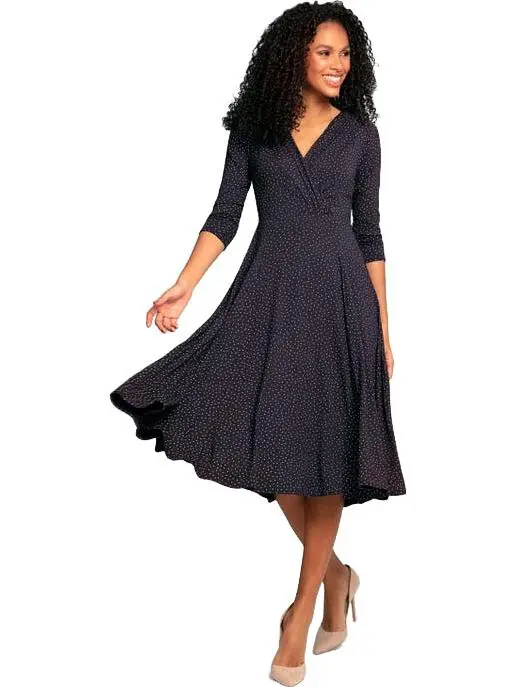 ALIE STREET LONDON Annie V-neck Midi Dress - Polka Dot Navy