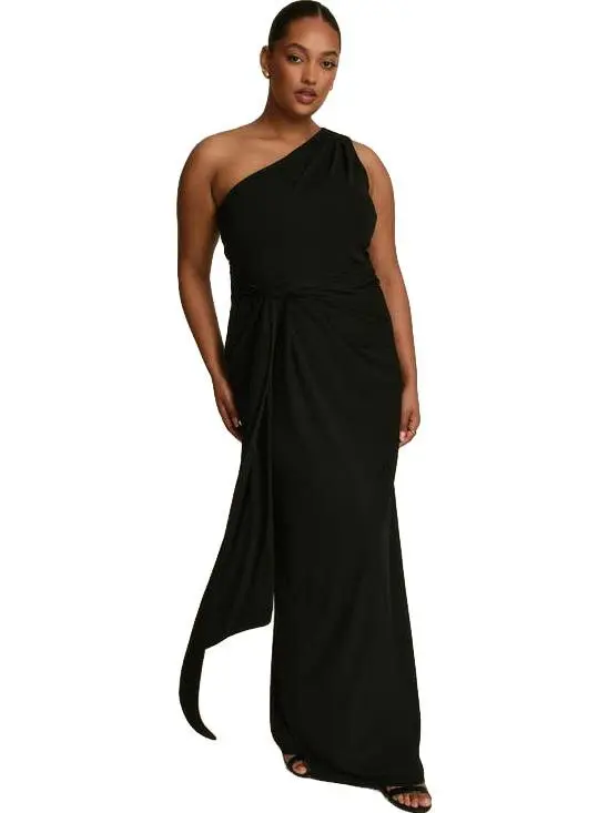SIX STORIES One-shoulder Draped Gown - Black