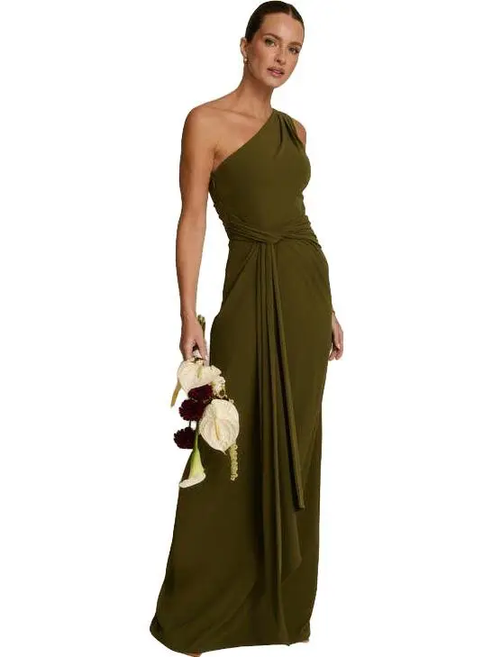 SIX STORIES Andie One Shoulder Stretch Maxi Gown - Fern