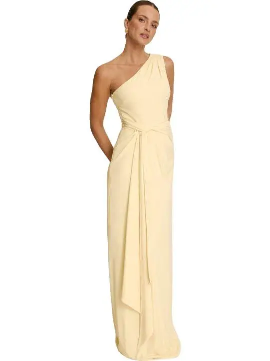 SIX STORIES One-shoulder Draped Gown - Lemon