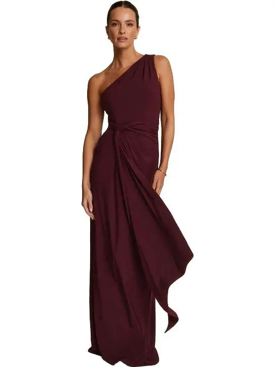 SIX STORIES One-shoulder Draped Gown - Merlot