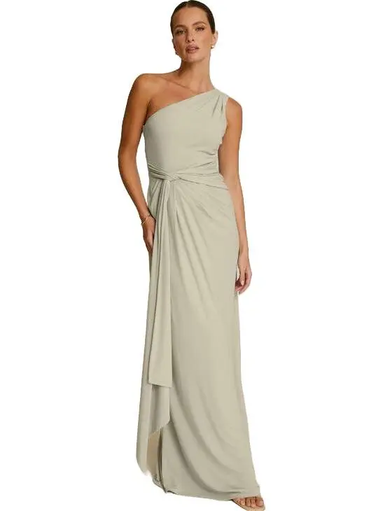 SIX STORIES One-shoulder Draped Gown - Sage