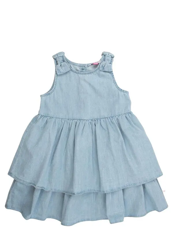 RUFFLEBUTTS Woven Bow Jumper Dress - Light Wash