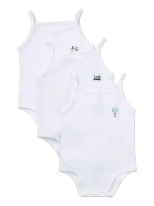 MINIMOI 3-pack Baby Ribbed Cotton-rich Bodysuits - White White White