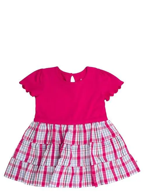 RUFFLEBUTTS Mixed Media Short Sleeve Tiered Dress - Adley Plaid