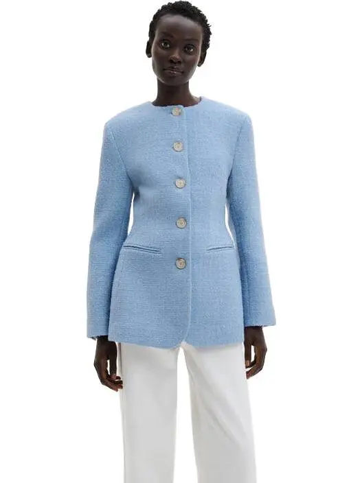 MALINA Carol Textured Round Neck Blazer - Sky