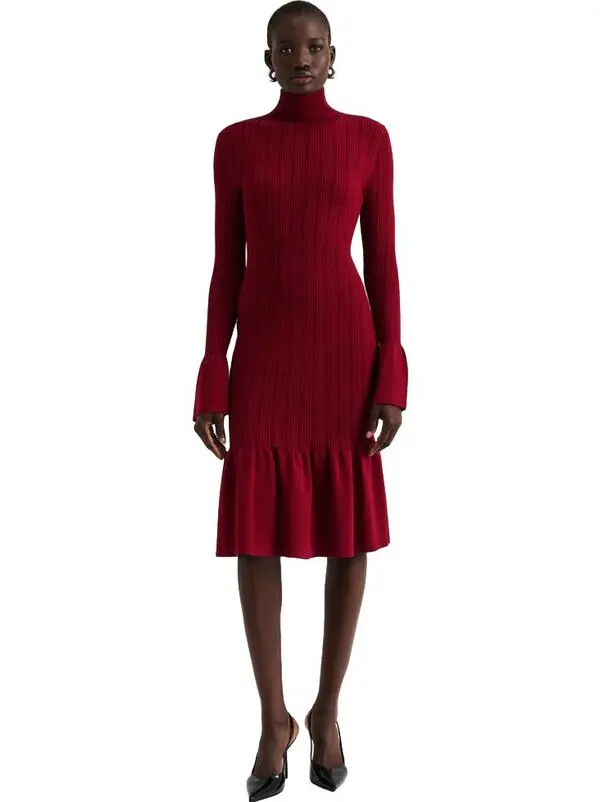 MALINA Amalia High Neck Knitted Midi Dress - Deep Red