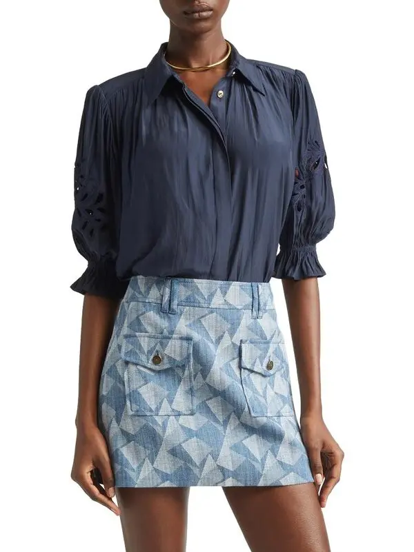 Ramy Brook Illyria Floral Cutout Woven Shirt - Navy