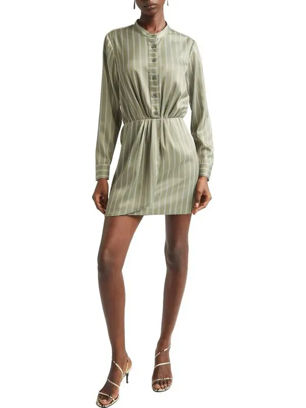 Ramy Brook Theodora Stripe Long Sleeve Dress - Safari Green Seaside
