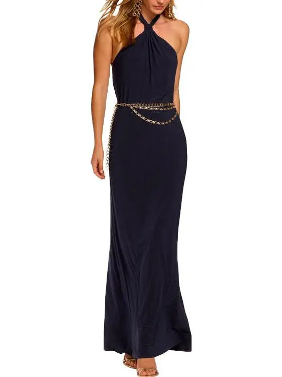 Ramy Brook Leora Maxi Halter Dress - Navy