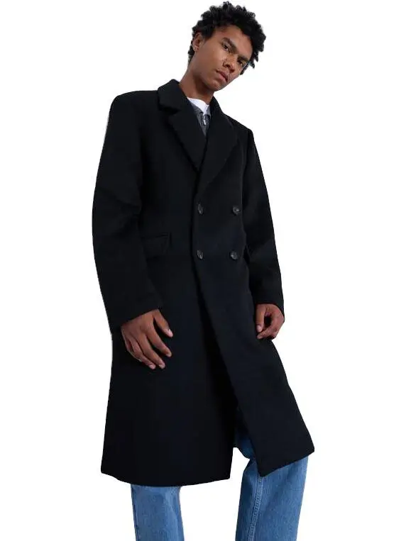 Topman Double-breasted Overcoat - Black