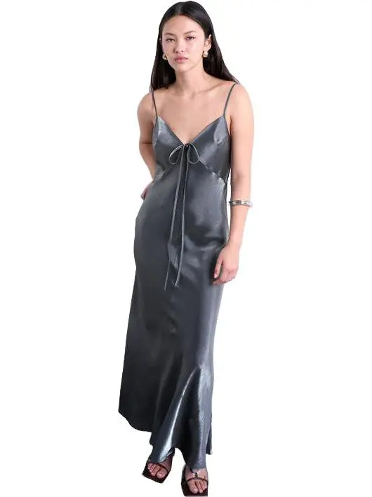Topshop Metallic Tie-back Maxi Dress - Silver