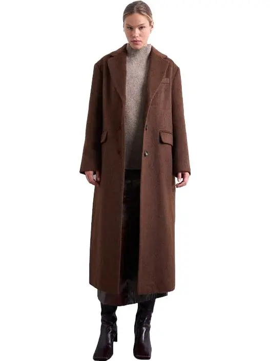 Topshop Single-breasted Longline Coat - Brown