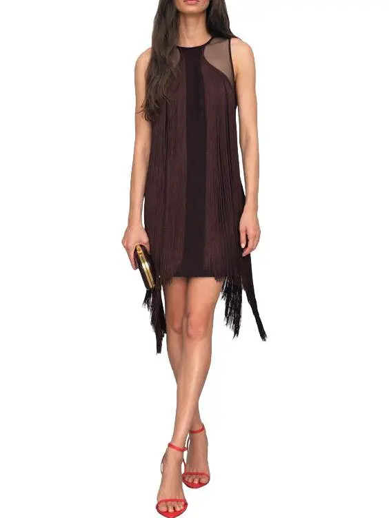 REISS Farrow Fringe Mini Dress - Burgundy