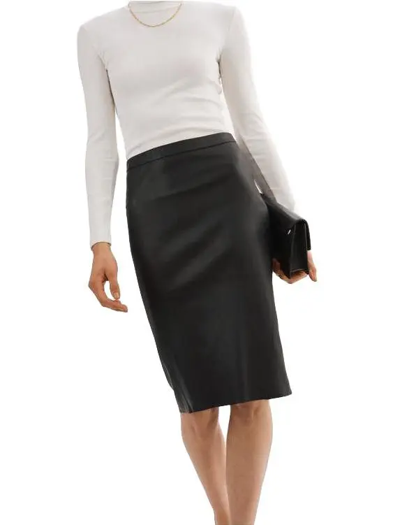 LAMARQUE Avana Leather Pencil Skirt - Black