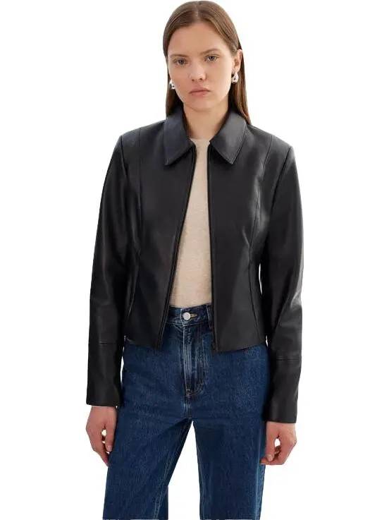 LAMARQUE Oceana Fitted Leather Jacket - Black
