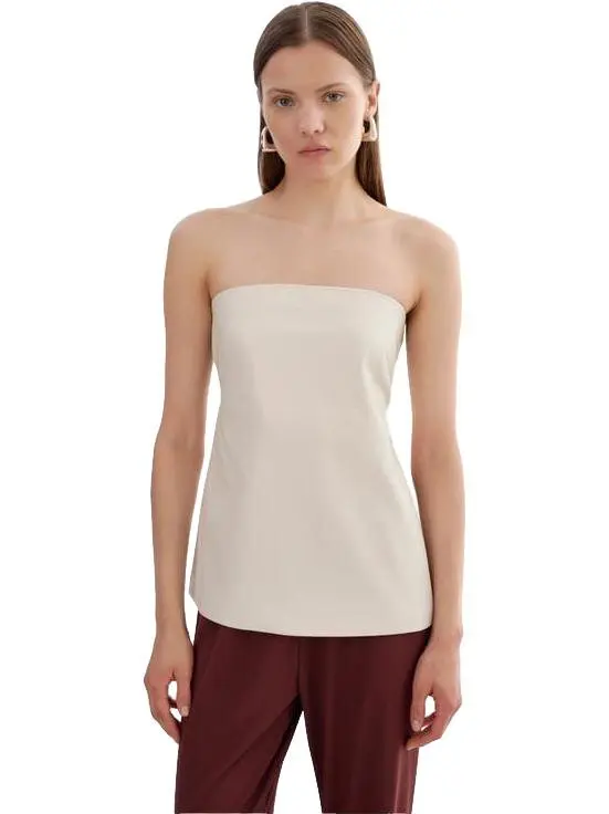 LAMARQUE Katya Faux Leather Strapless Top - Whisper White