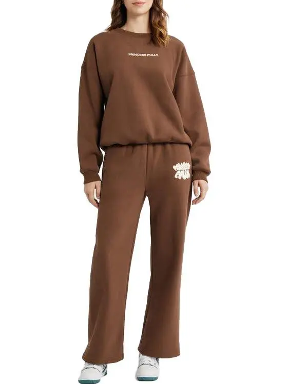 Princess Polly Logo Wide-leg Sweatpants - Chocolate