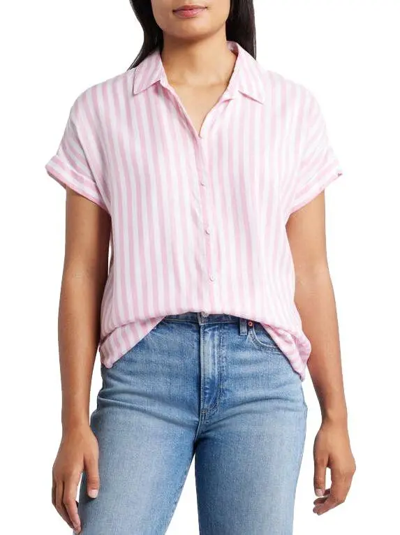 BEACHLUNCHLOUNGE Kenzie Stripe Short Sleeve Button-up Shirt - Pearl Pink