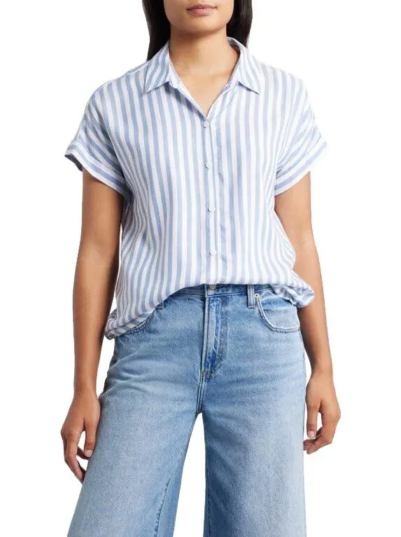 BEACHLUNCHLOUNGE Kenzie Stripe Short Sleeve Button-up Shirt - Slate Blue