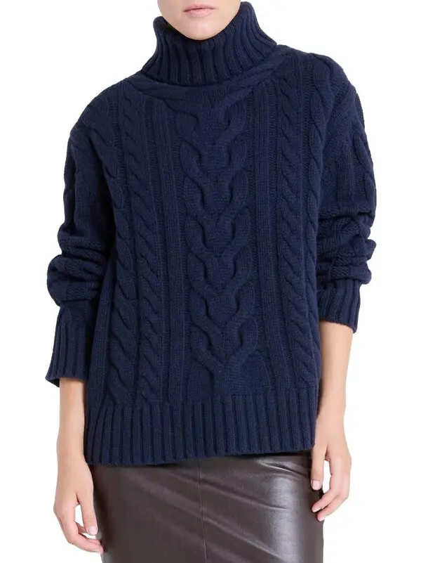TWP Traveling Cable Stitch Cashmere Turtleneck Sweater - Midnight