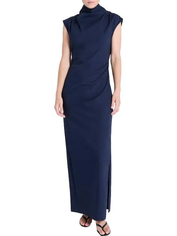 TWP Gathered Mock Neck Maxi Dress - Midnight
