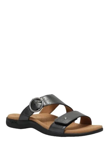 TAOS Westside Leather Slide Sandal - Black Metallic