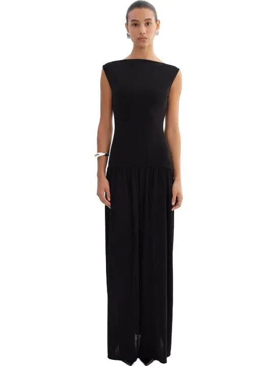 LAMARQUE Hanna Knit Drop Waist Maxi Dress - Black