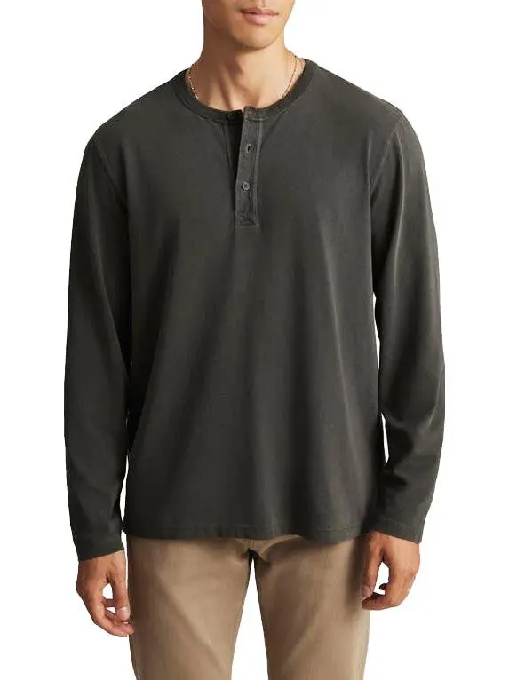 MAVI Long Sleeve Cotton Blend Henley - Pirate Black