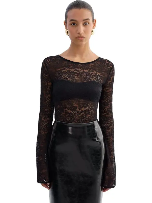 LAMARQUE Lace Long Sleeve Top - Black