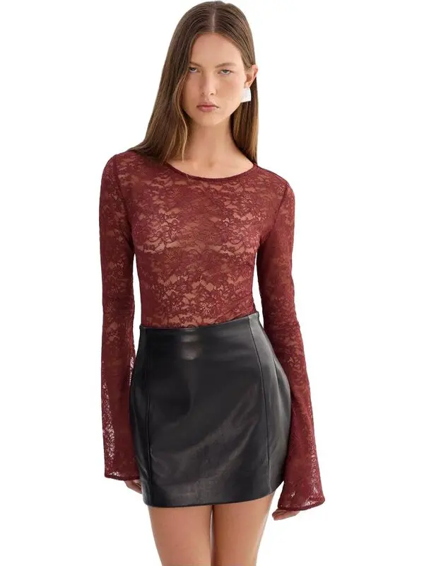 LAMARQUE Lace Long Sleeve Top - Vamp