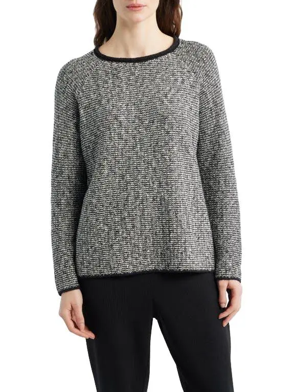 Eileen Fisher Jewel Neck Marled Knit Sweater - Black/soft White