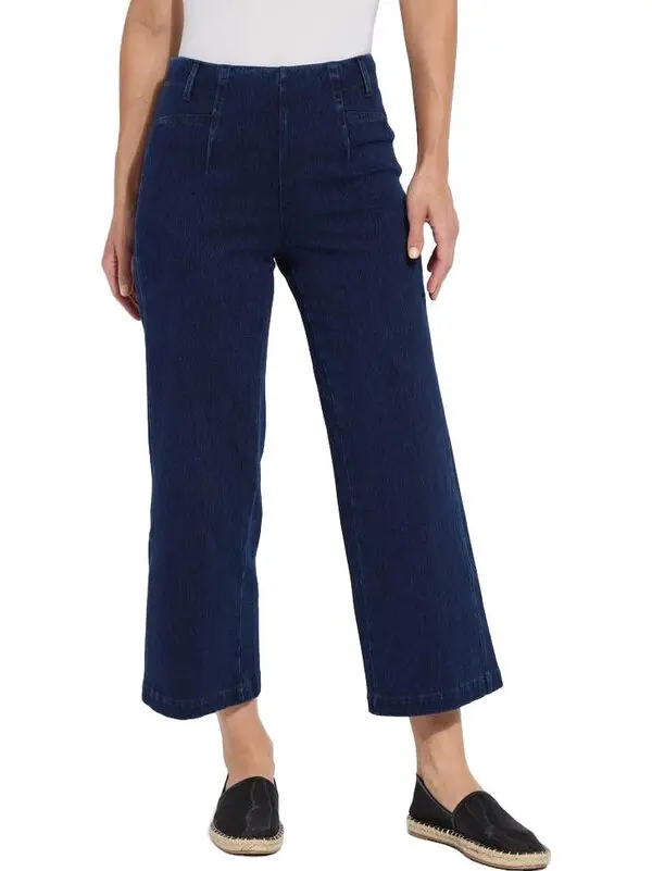 Lyssé Layton Pull-on High-waist Crop Wide-leg Knit Jeans - Dark Indigo