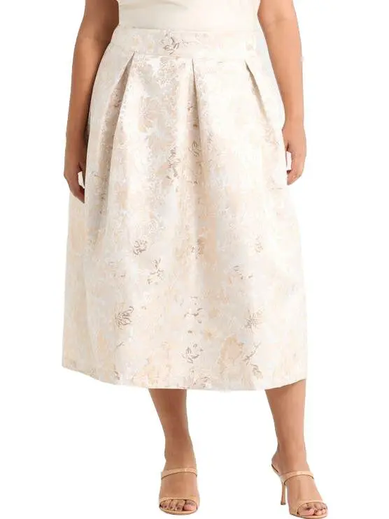 SUGARLIPS Lola Jacquard Pleated Midi Skirt - Champagne