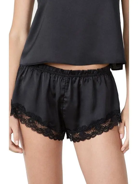 ETAM Attitude Lace Trim Satin Shorts - Black