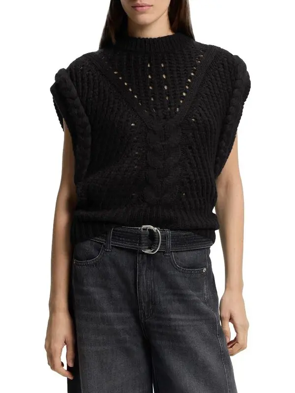 BOSS Fastina Cable Stitch Sleeveless Sweater - Blk