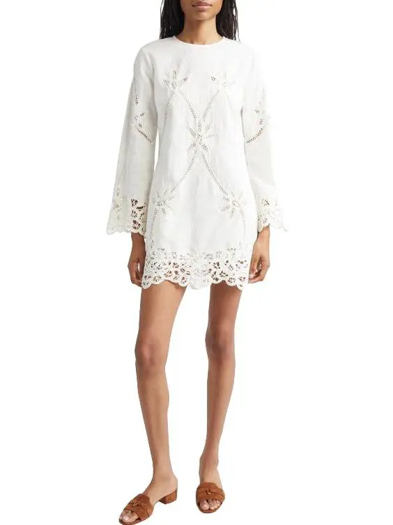 Veronica Beard Amberg Cotton & Linen Eyelet Minidress - Dove