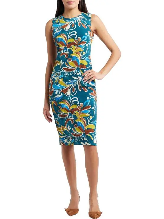Anne Klein Sleeveless Sheath Dress - Ink Teal Multi