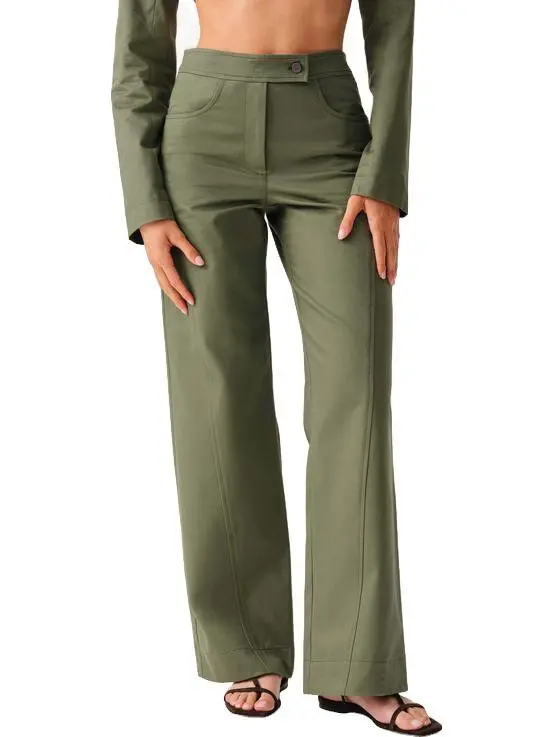 LEMAN MERCER Sloane Wide-leg Cotton Twill Pants - Green