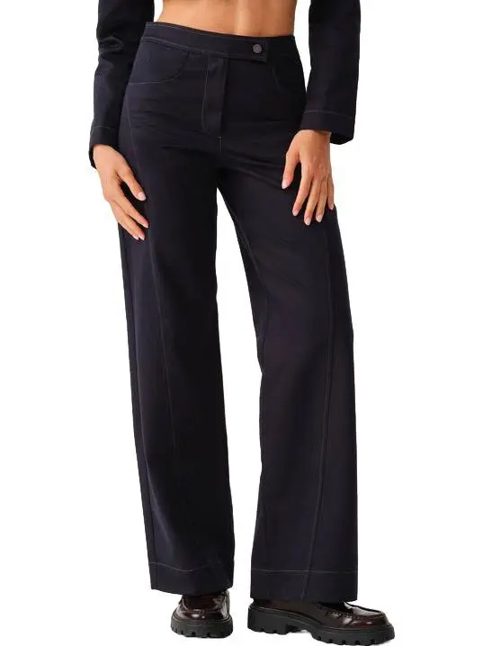 LEMAN MERCER Sloane Wide-leg Cotton Twill Pants - Navy