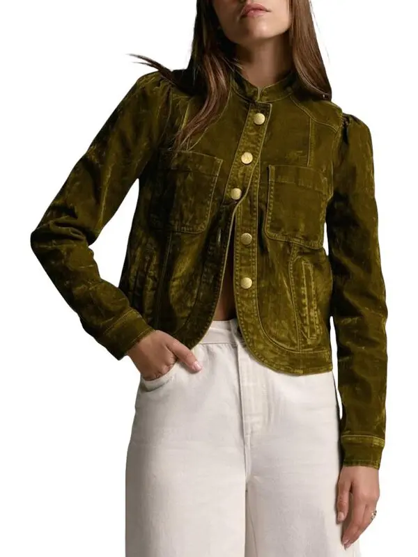 Mint Velvet Puff Shoulder Flocked Jacket - Khaki