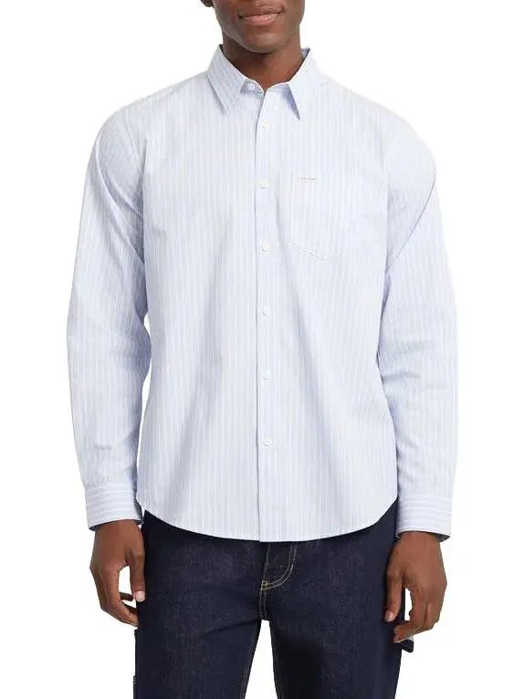 Guess Regular Fit Stripe Cotton Button-up Shirt - Medium Blue