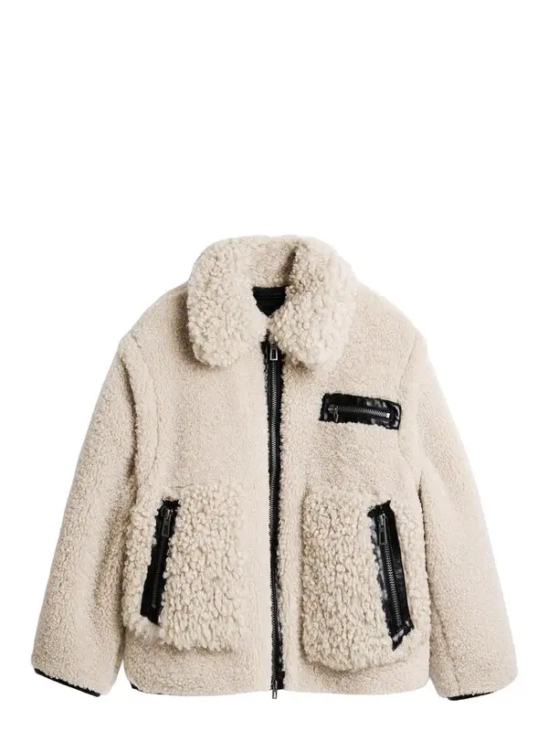 Desigual Faux Shearling Bomber Jacket - Beige