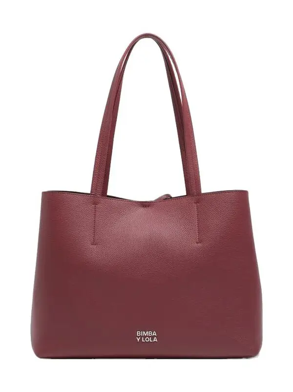 Bimba Y Lola Leather Shopper Bag With Metallic Logo - Burgundy