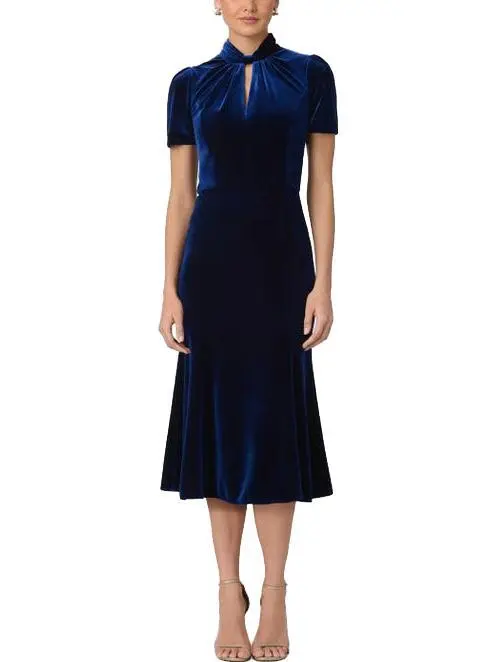 Shoshanna Allegra Stretch Velvet Midi Dress - Navy