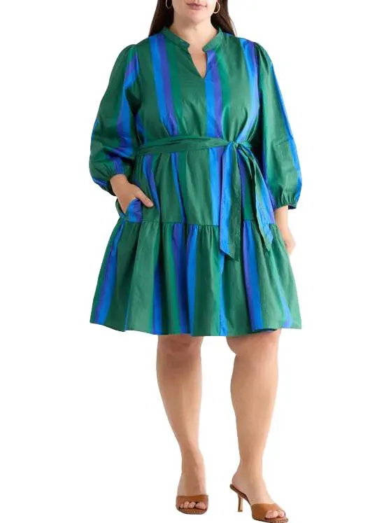 SUGARLIPS Striped Tie-waist Dress - Emerald-blues