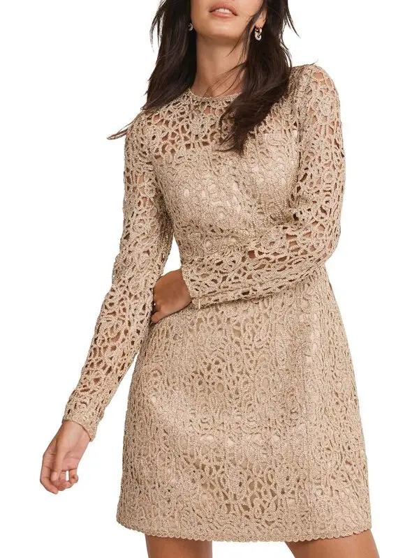 Mint Velvet Metallic Lace Mini Dress - Gold