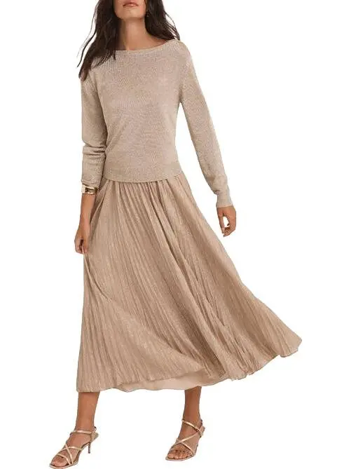 Mint Velvet Metallic Knit Layered Sweater Maxi Dress - Gold