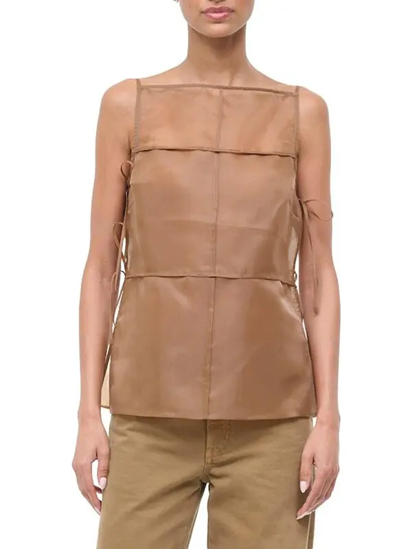 Staud Chandler Sleeveless Chiffon Top With Side Ties - Walnut