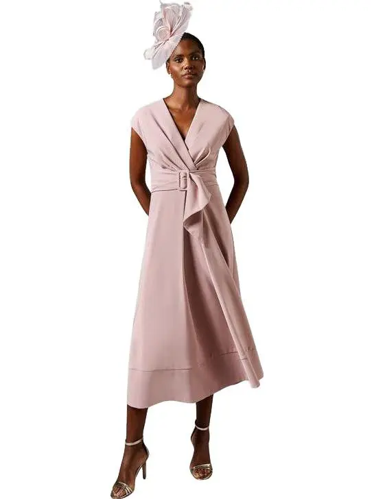 Coast Belted Crepe V-neck Midi Dress - Rose